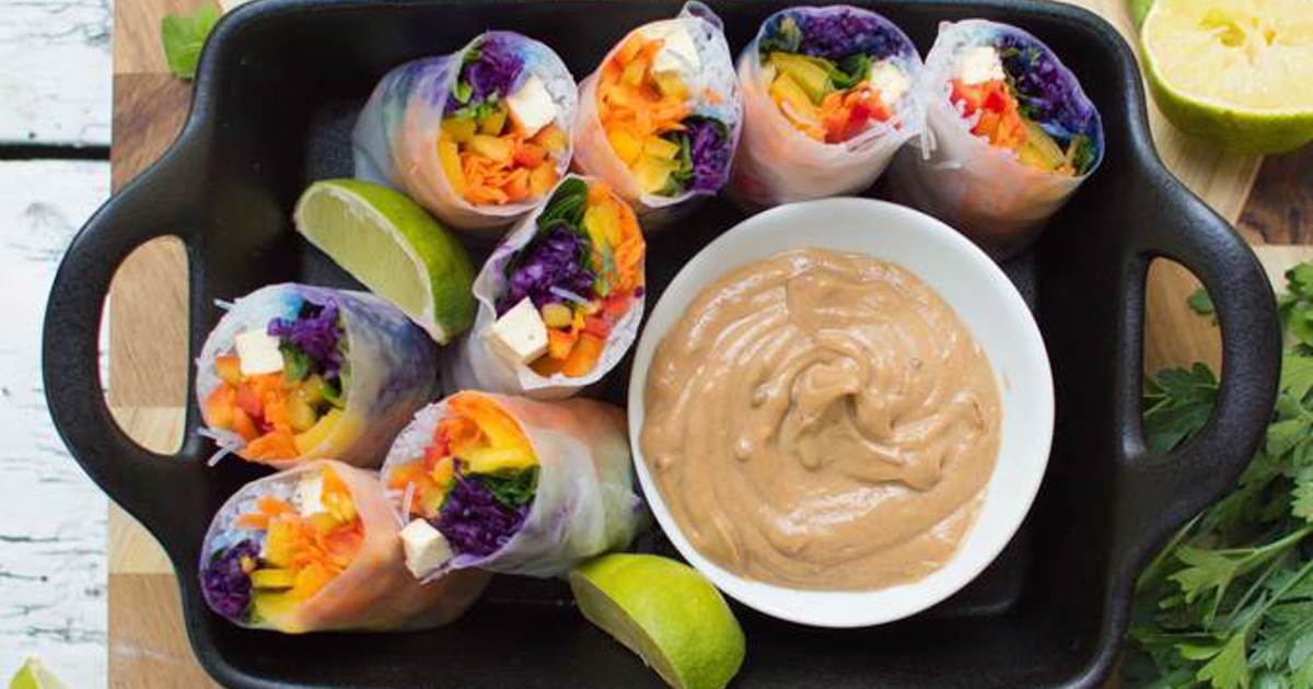 Rainbow Spring Rolls with Peanut Dipping Sauce